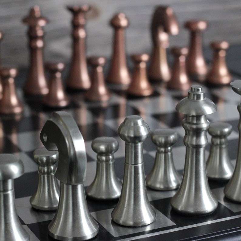 Copper and Silver Metallic Chess Set: 14-inch Metal Board - Etsy