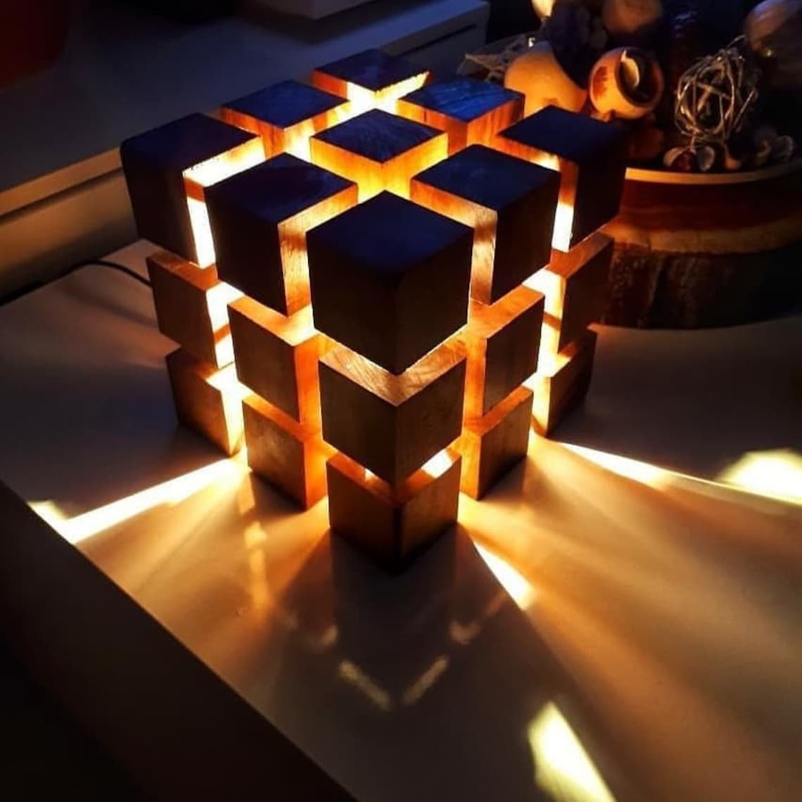 Cube Night Light Wooden Night Ligh Night Light Lighting | Etsy
