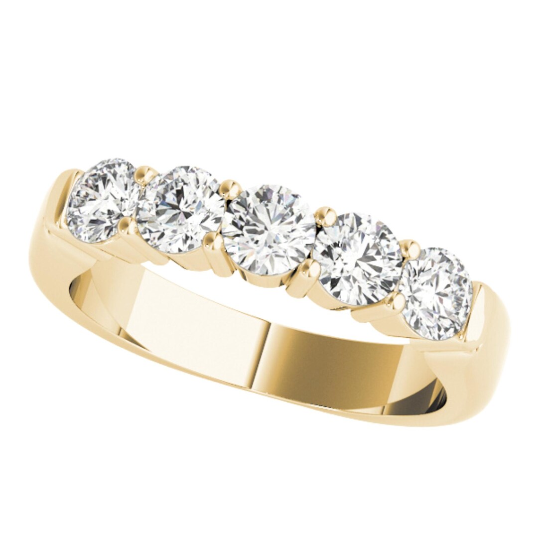 Dainty Lab Grown Diamond Wedding Band for Bride, 5 Stone Round Diamond ...