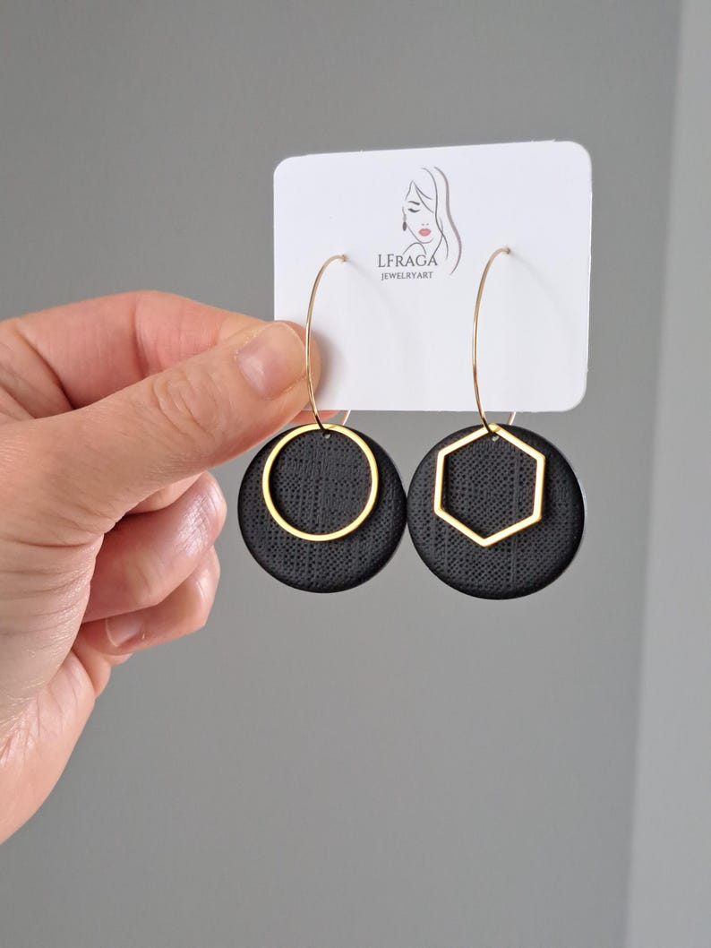 Neutral Polymer Clay Earrings, 18K Gold Hoops, Handmade Dangle Earrings ...