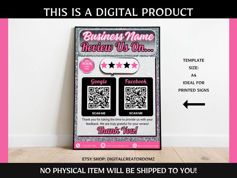 Editable Review Us QR Code Sign Template: Canva (digital Download) - Etsy
