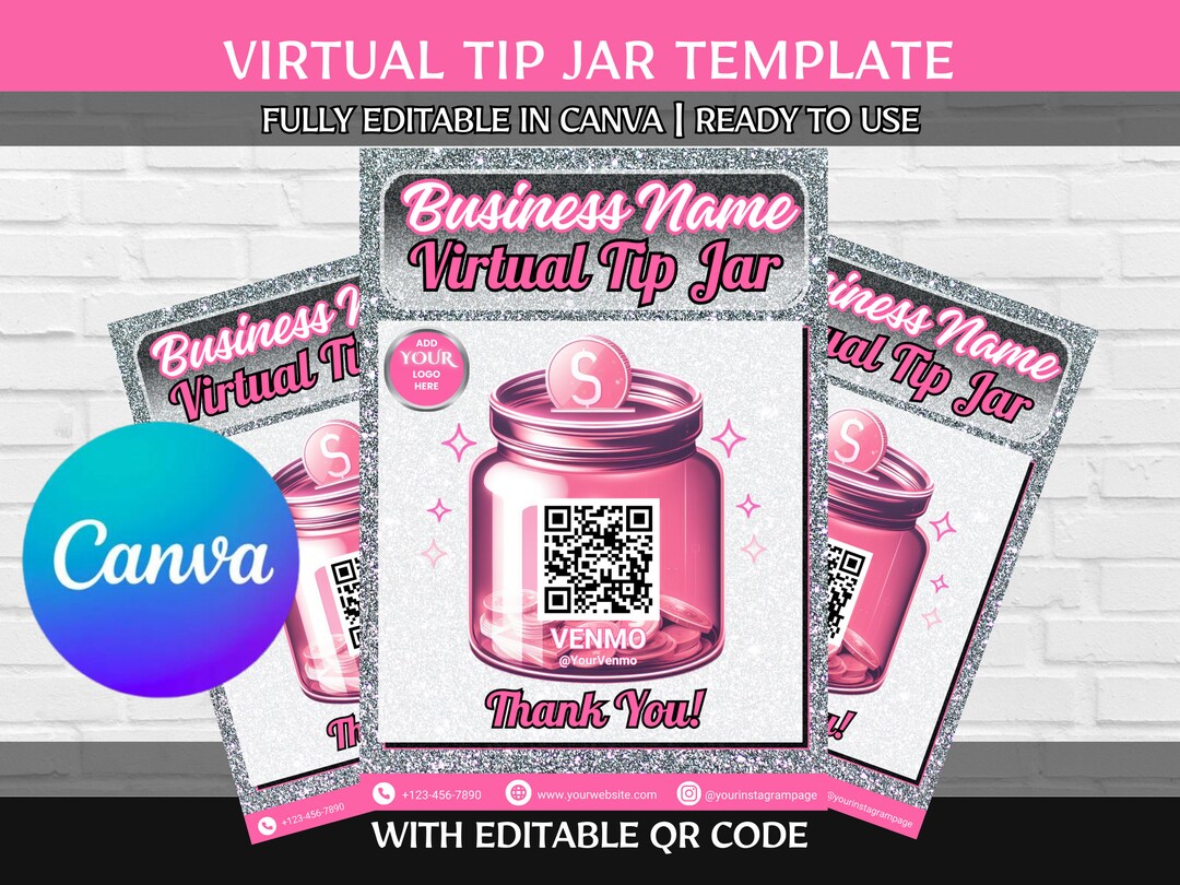 Virtual Tip Jar Template: Scan to Pay QR Code, Editable Canva Sign ...
