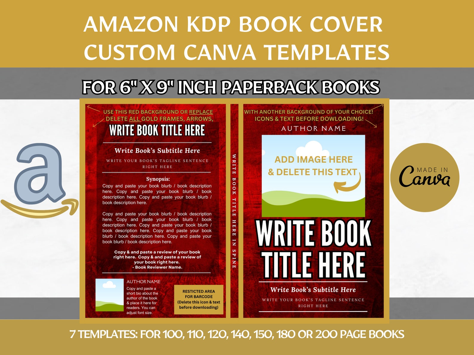 Editable Canva Book Cover Templates: 6x9" KDP Paperback (digital ...