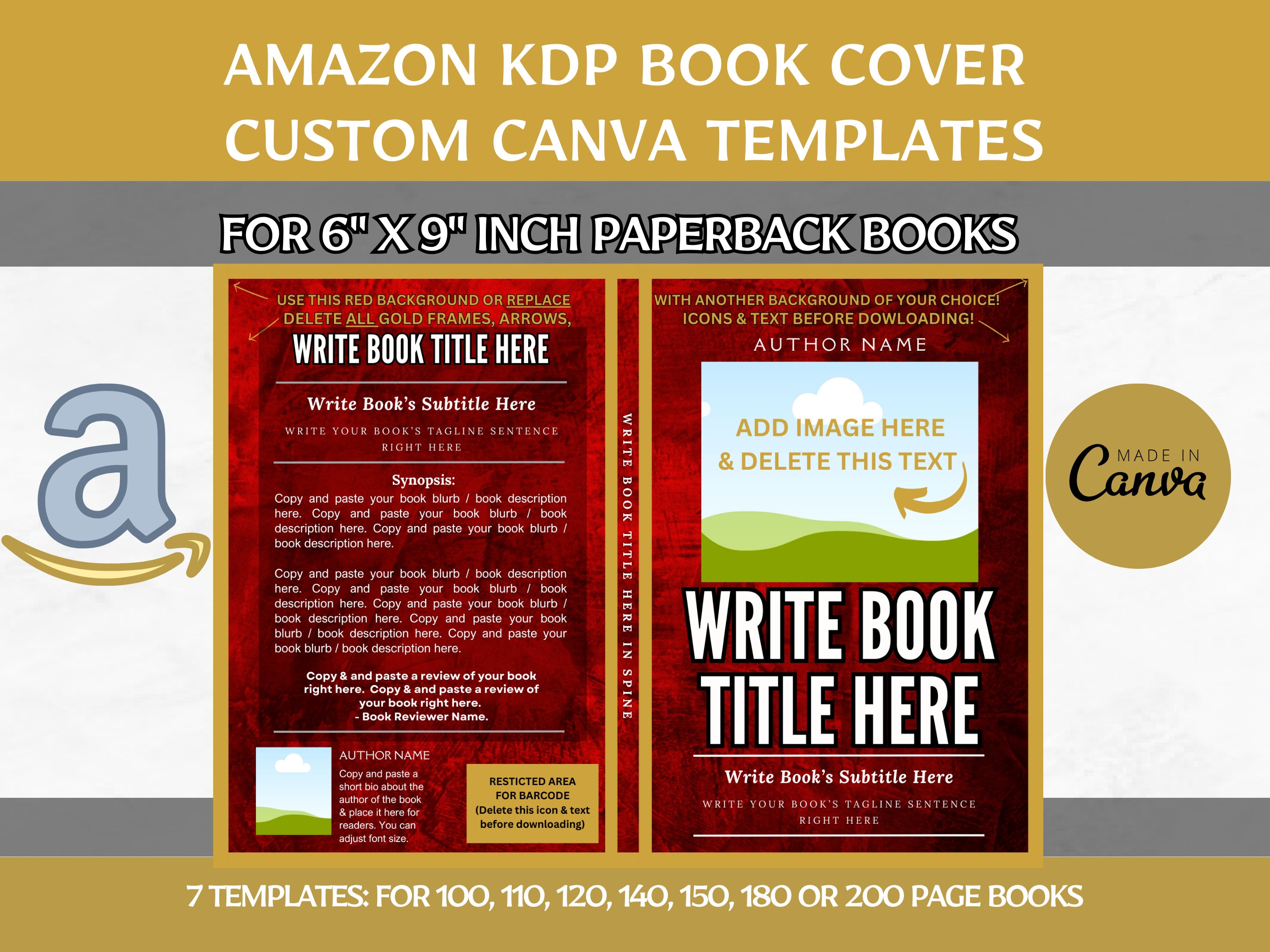 Editable Canva Book Cover Templates: 6x9" KDP Paperback (digital ...