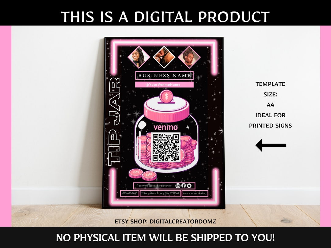 Editable Virtual Tip Jar, Scan to Pay, DIY Virtual Tip Jar Sign, Cash ...