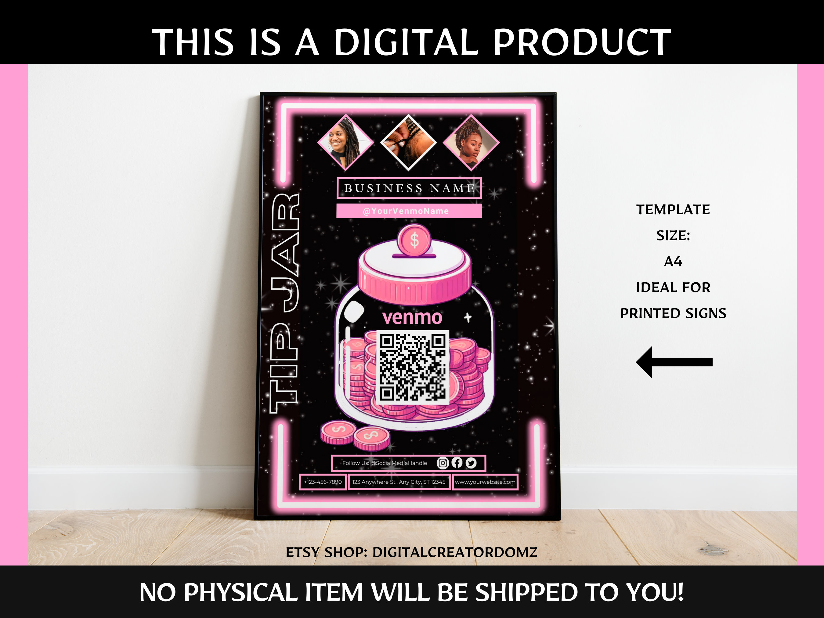 Editable Virtual Tip Jar, Scan to Pay, DIY Virtual Tip Jar Sign, Cash ...