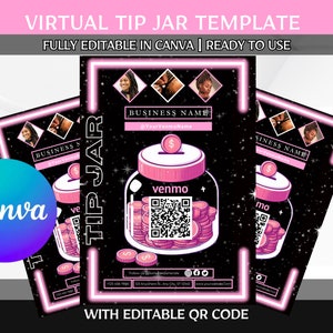 Editable Virtual Tip Jar, Scan to Pay, DIY Virtual Tip Jar Sign, Cash ...