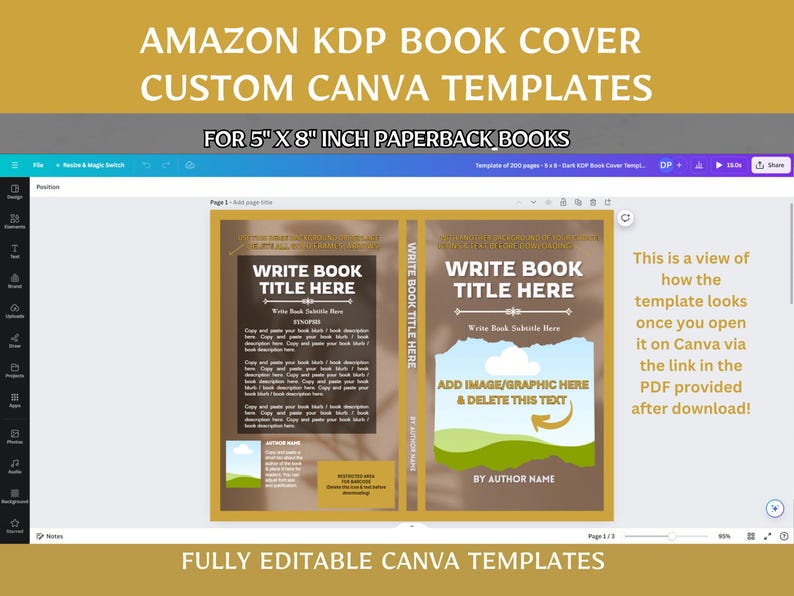Editable Canva Book Cover Templates, 5x8" Paperback Amazon KDP Book ...