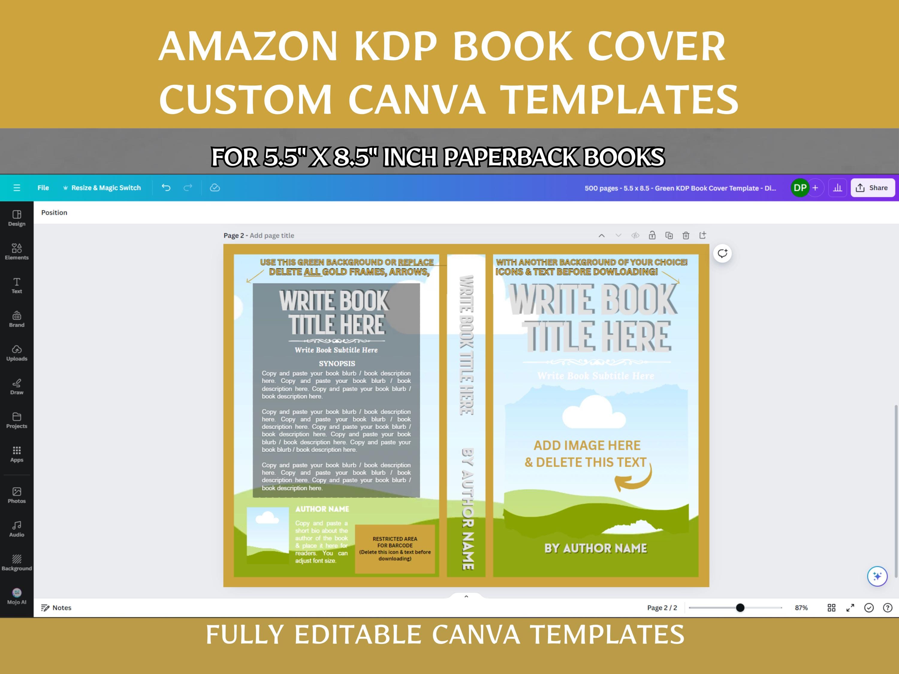 Editable Canva Book Cover Templates, 5.5x8.5" Paperback Amazon KDP Book ...