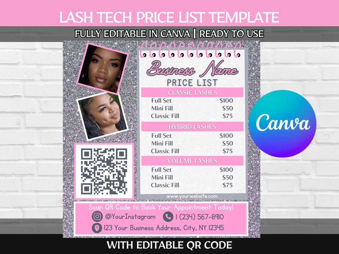 Lash Price List Template, DIY Lashes Extensions Price Flyer, Beauty ...