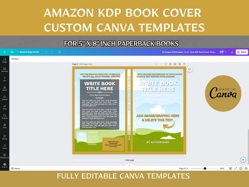 Editable Canva Book Cover Templates, 5x8" Paperback Amazon KDP Book ...