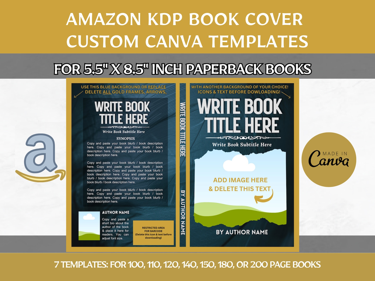 Editable Book Cover Templates: 5.5x8.5" KDP Paperback (canva, Digital ...
