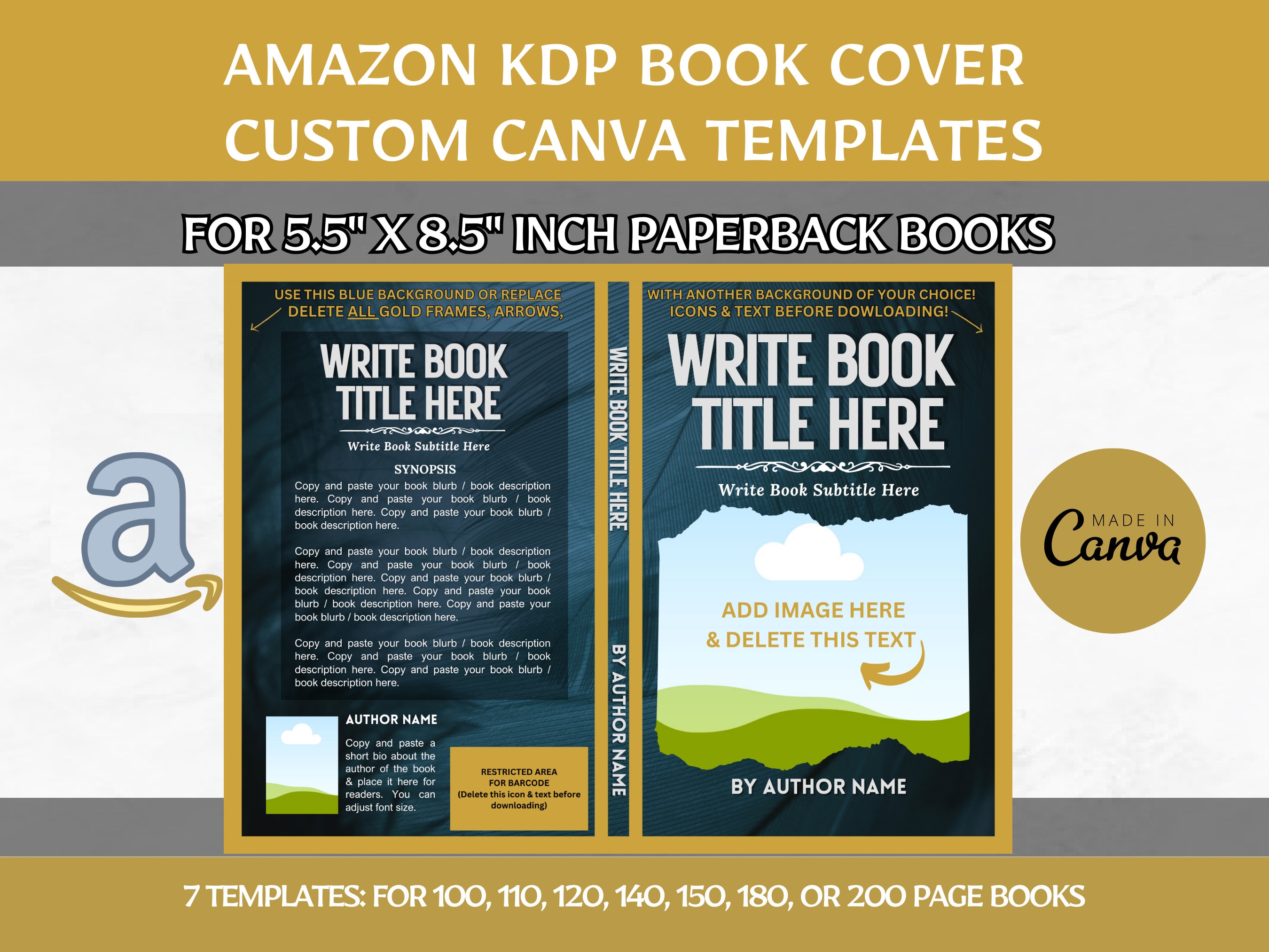 Editable Book Cover Templates: 5.5x8.5" KDP Paperback (canva, Digital ...