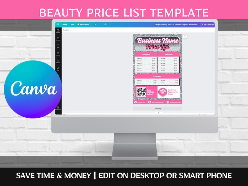Beauty Salon Price List Template: Pink DIY Canva Design (digital) - Etsy