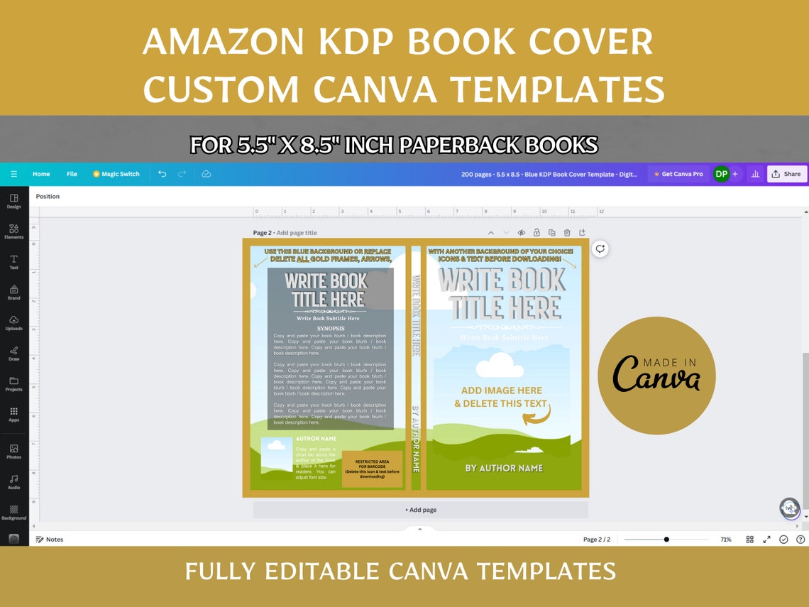Editable Book Cover Templates: 5.5x8.5" KDP Paperback (canva, Digital ...