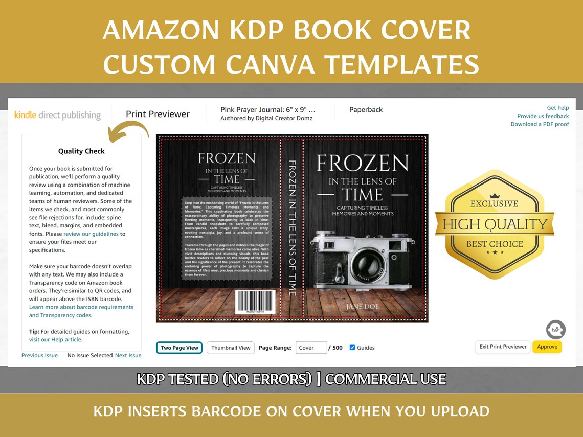 Editable Canva Book Cover Templates, 6x9 Paperback Amazon KDP Book ...