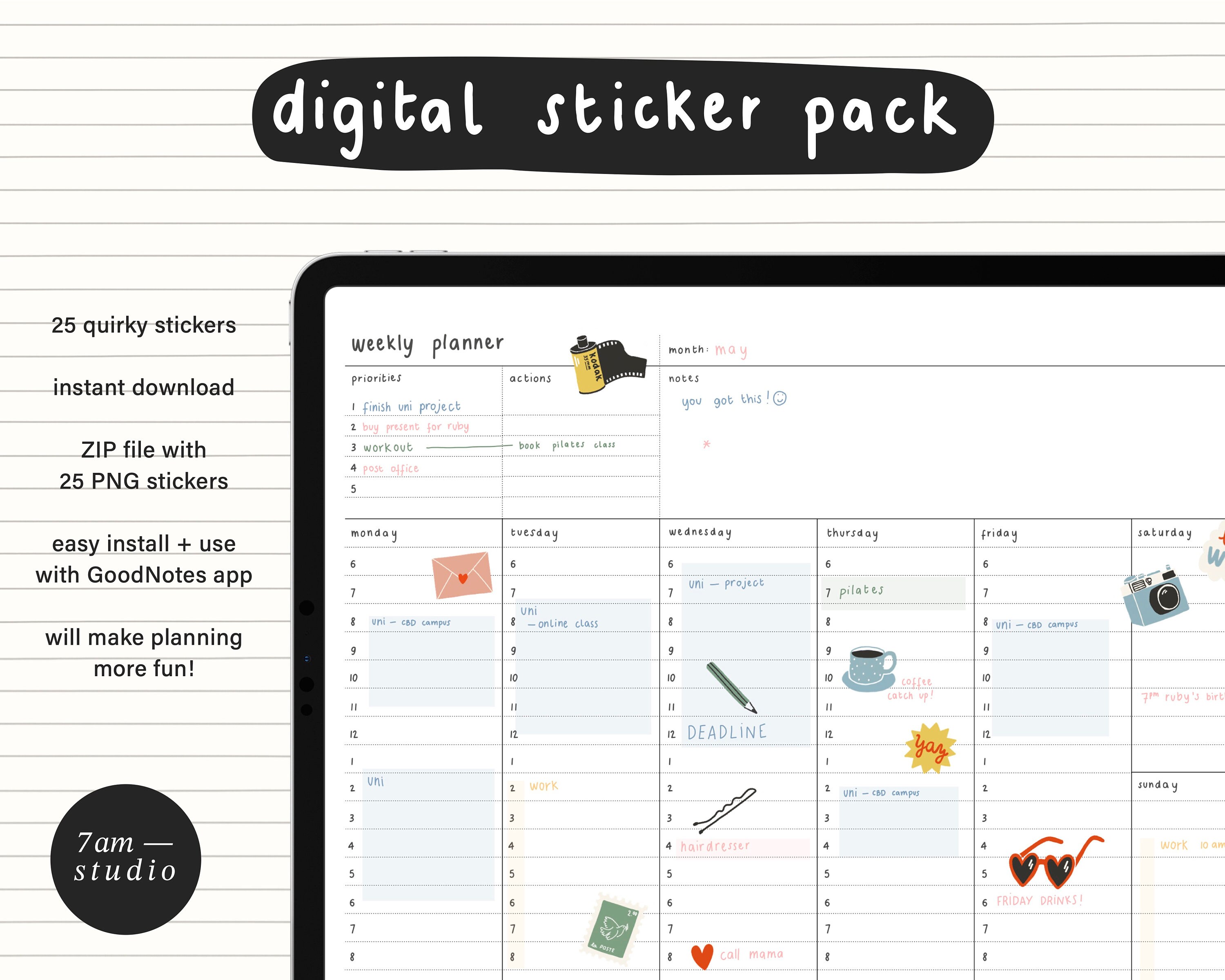 Goodnotes STICKERS — Cute Sticker Pack— Digital Planner Tools, Sticky ...