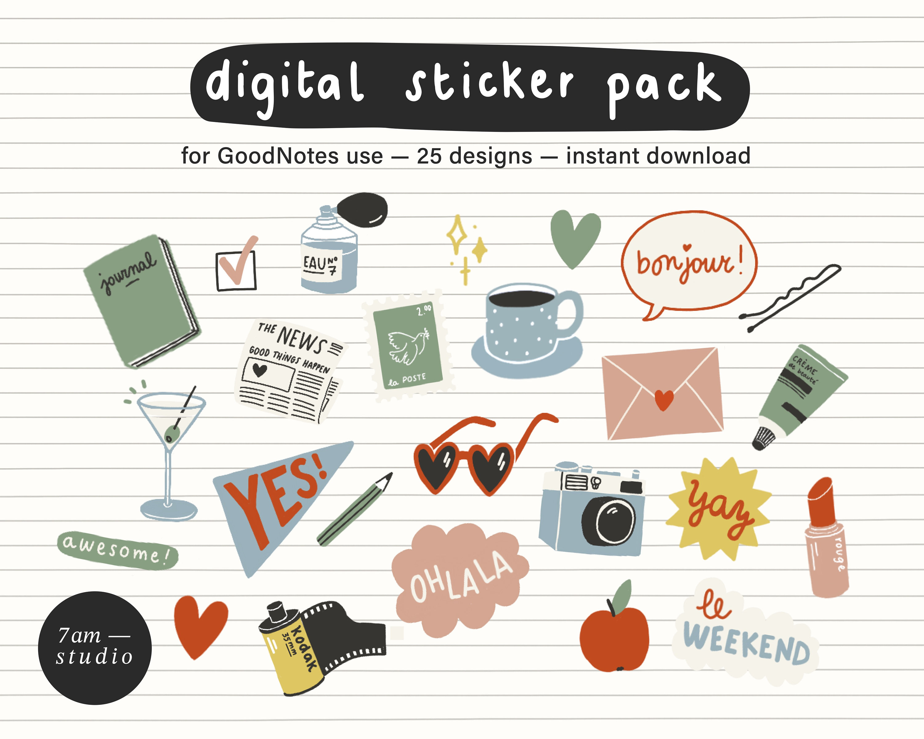 Goodnotes STICKERS — Cute Sticker Pack— Digital Planner Tools, Sticky ...