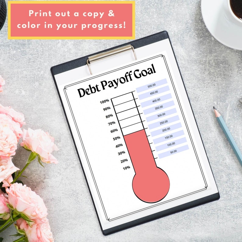 Debt Payoff Goal Tracker Printable, Fillable Debt Payoff Thermometer ...