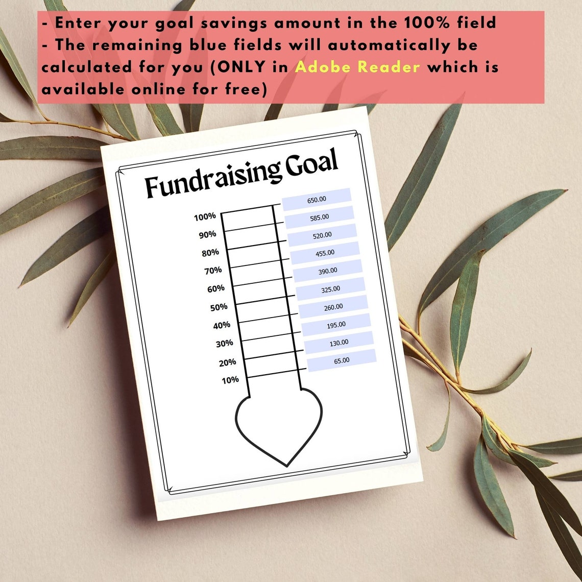 Fundraising Goal Tracker Printable Donation Goal Tracker Etsy
