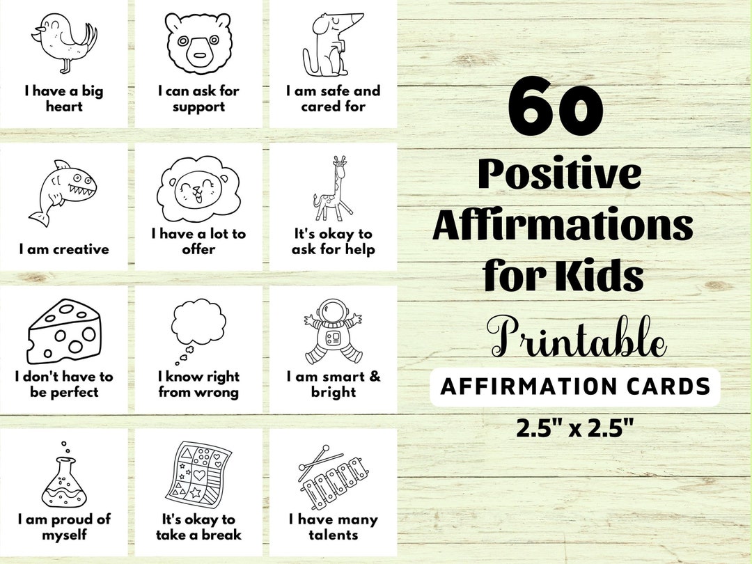 Affirmation Cards Printable for Kids, 60 Mini Kindness Cards to Color ...