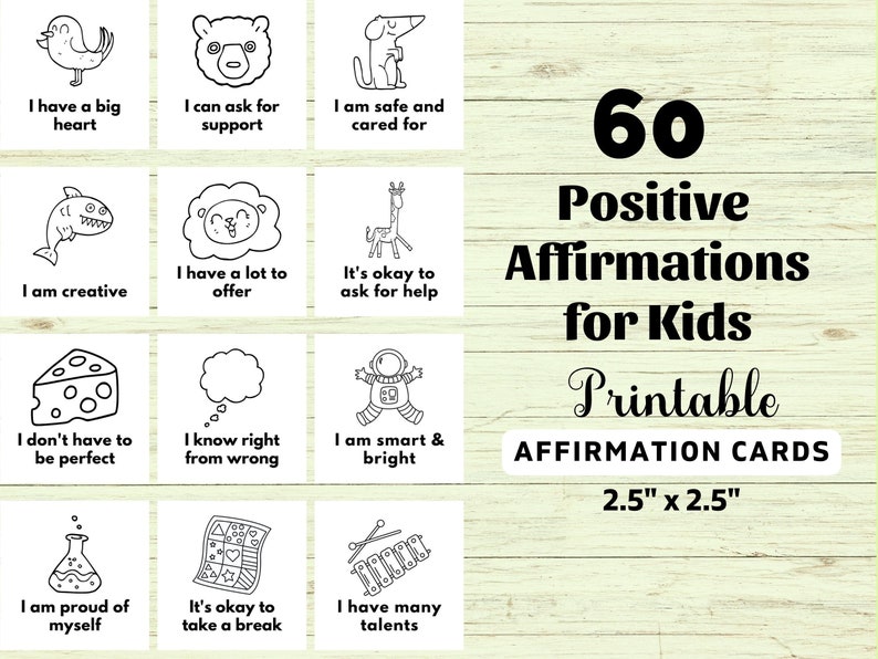 Affirmation Cards Printable for Kids, 60 Mini Kindness Cards to Color ...
