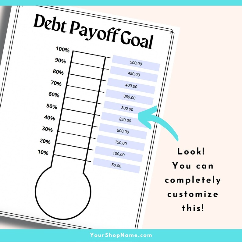 Debt Payoff Goal Tracker Printable, Fillable Debt Payoff Thermometer ...