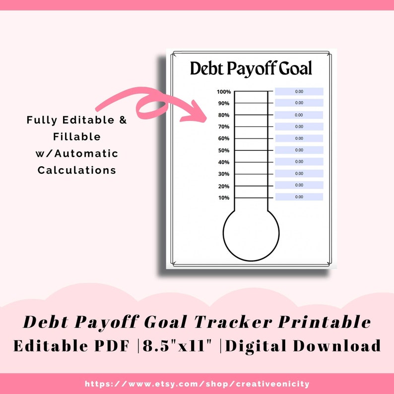 Debt Payoff Goal Tracker Printable, Fillable Debt Payoff Thermometer ...
