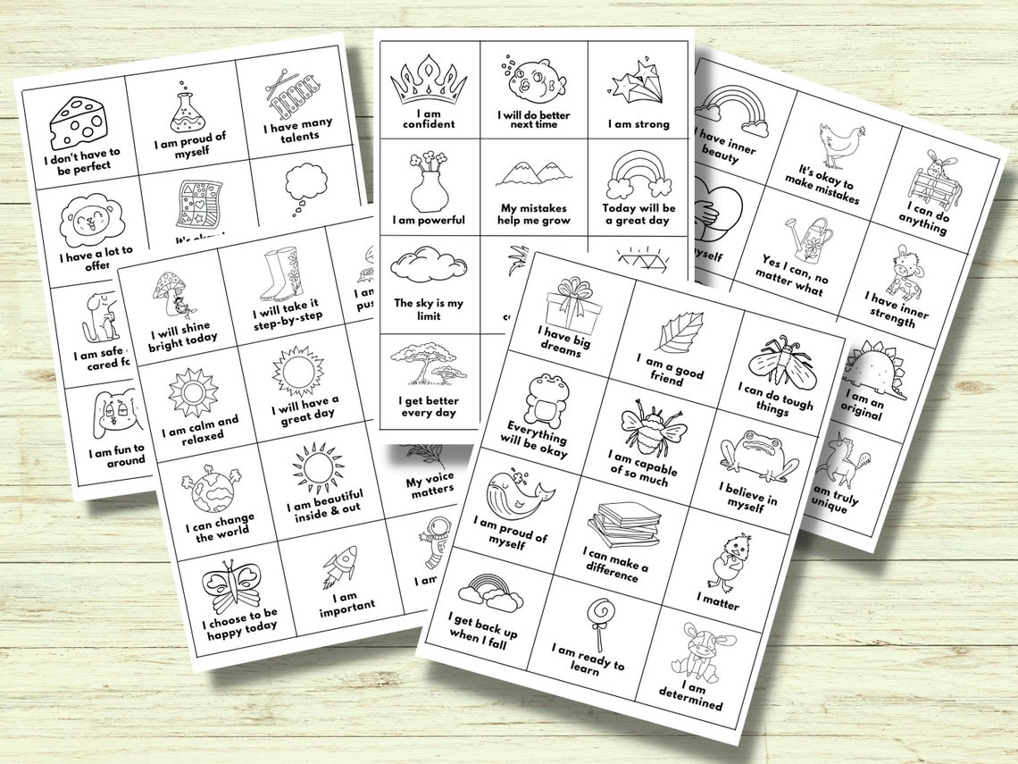 Affirmation Cards Printable for Kids, 60 Mini Kindness Cards to Color ...