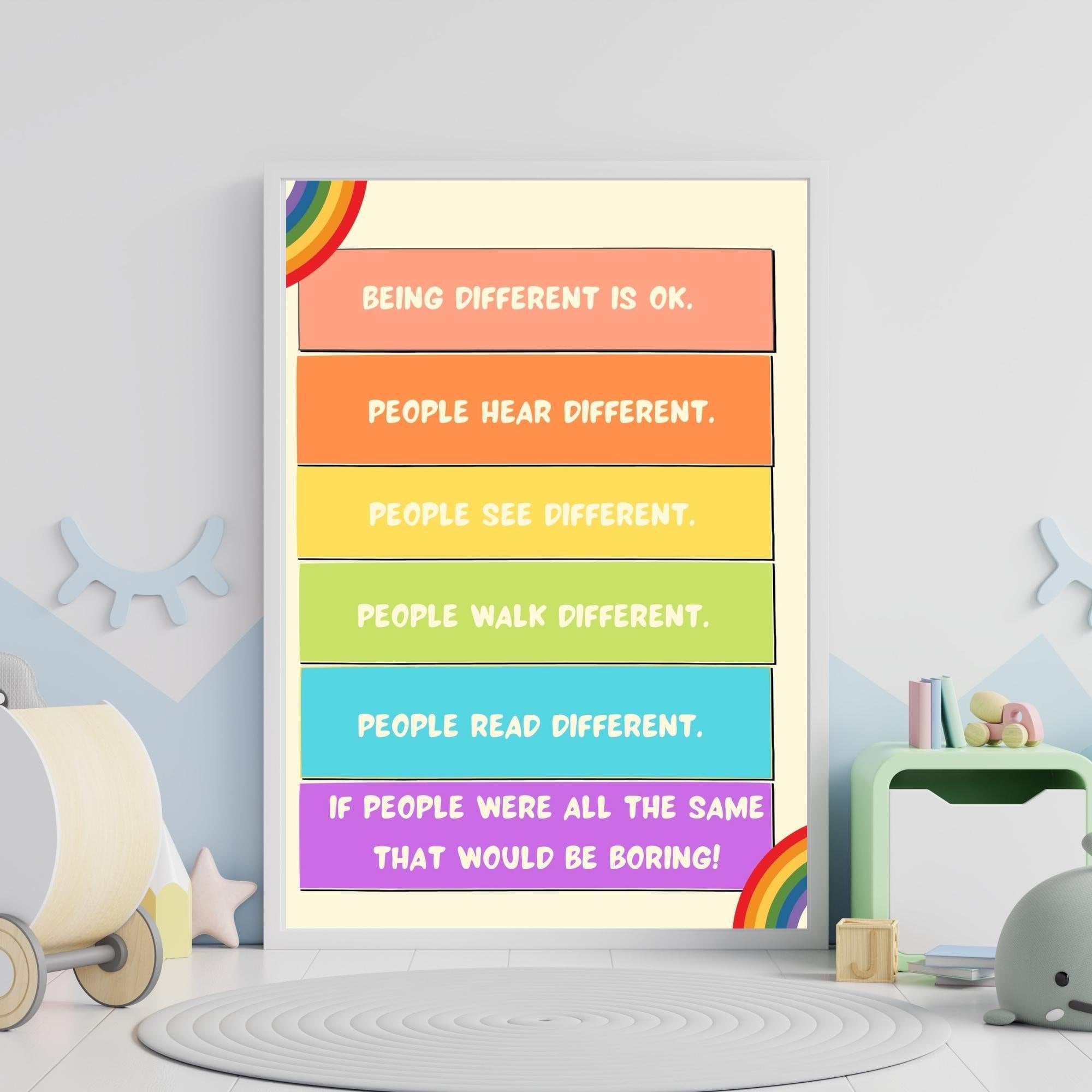 Printable Classroom Special Needs Poster, Being Different is OK, Boho ...