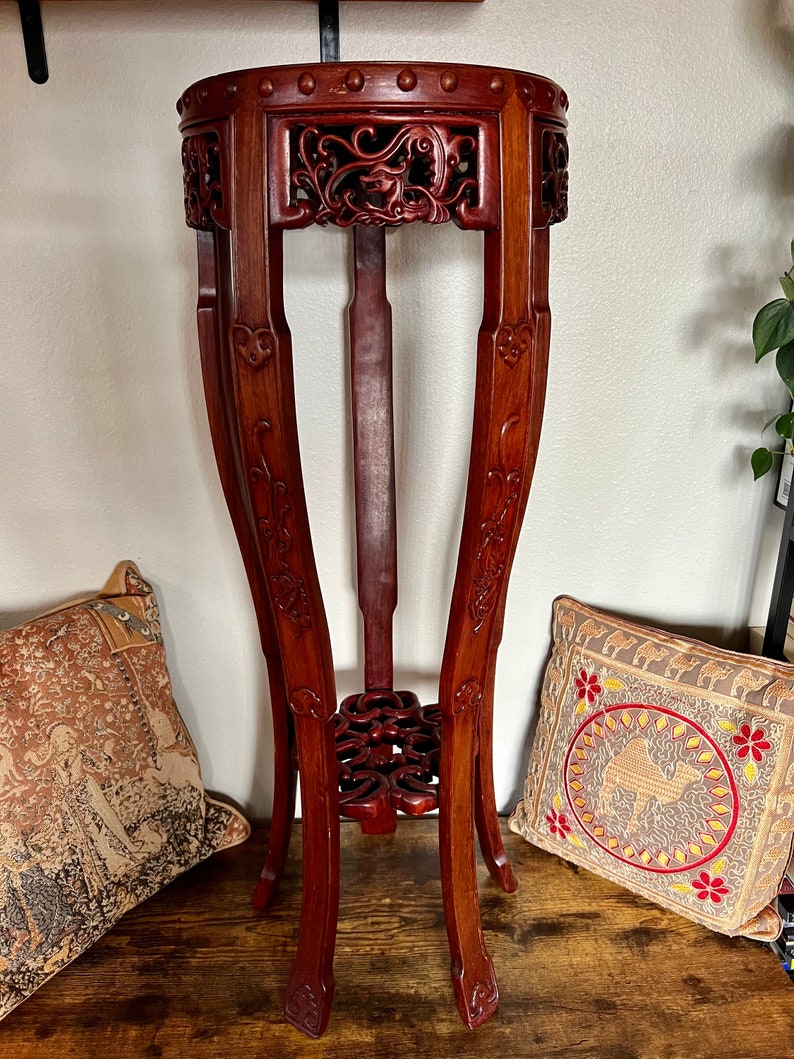 Vintage Hand Carved Chinese Hardwood Plant Stand Chinoiserie, Chinese ...