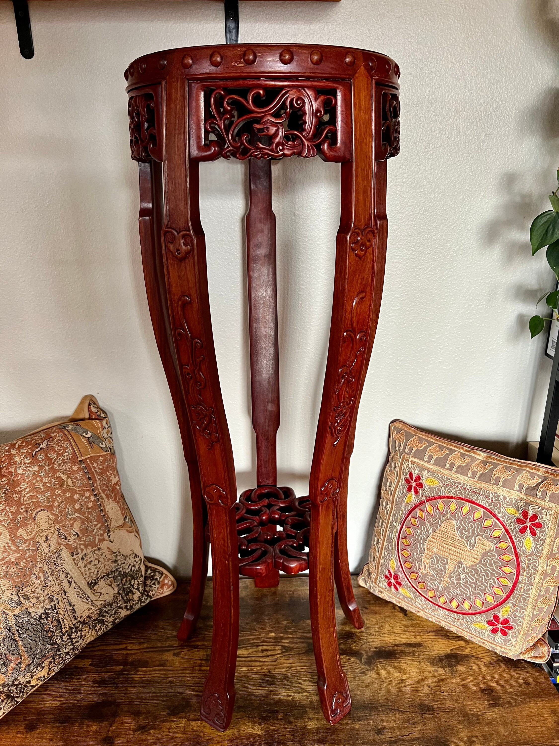 Vintage Hand Carved Chinese Hardwood Plant Stand Chinoiserie, Chinese ...