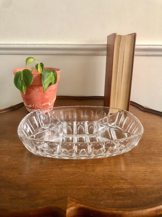 Vintage Crystal Tray Chunky Glass Four Compartment Tray | Etsy