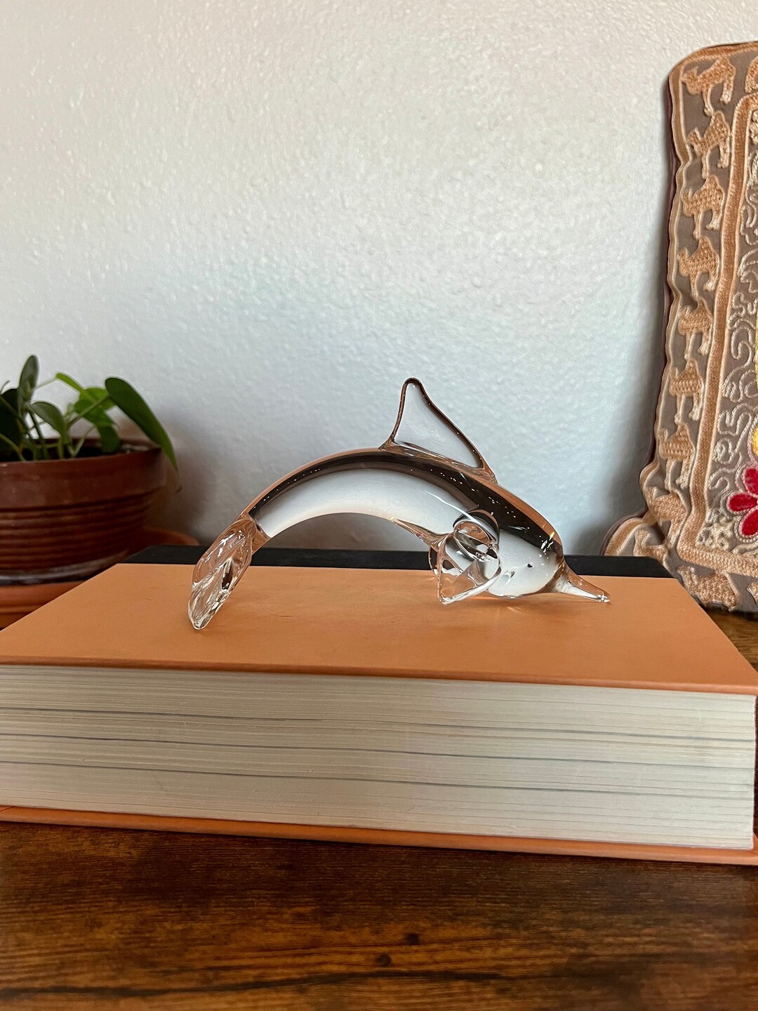 Vintage Glass Dolphin Paperweight - Glass Animal, Glass Art, Glass ...