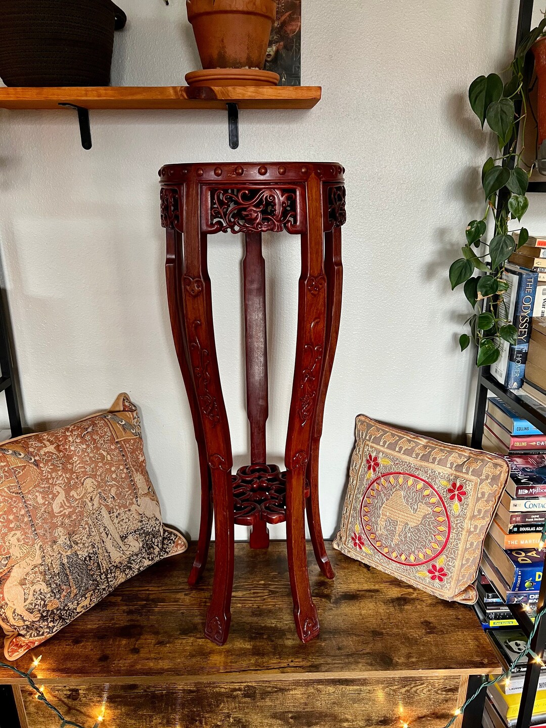 Vintage Hand Carved Chinese Hardwood Plant Stand - Chinoiserie, Chinese ...