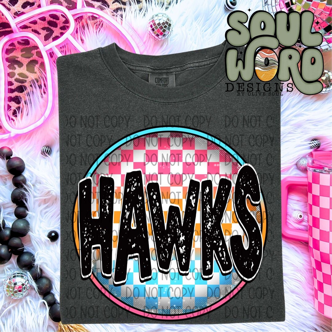Hawks Checker Circle Mascot Name Sublimation Design, Sports Sublimation ...