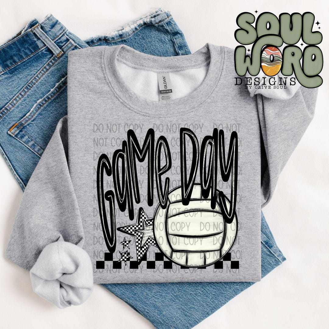 Game Day Volleyball Black & White Checker Sublimation Design, Sports ...