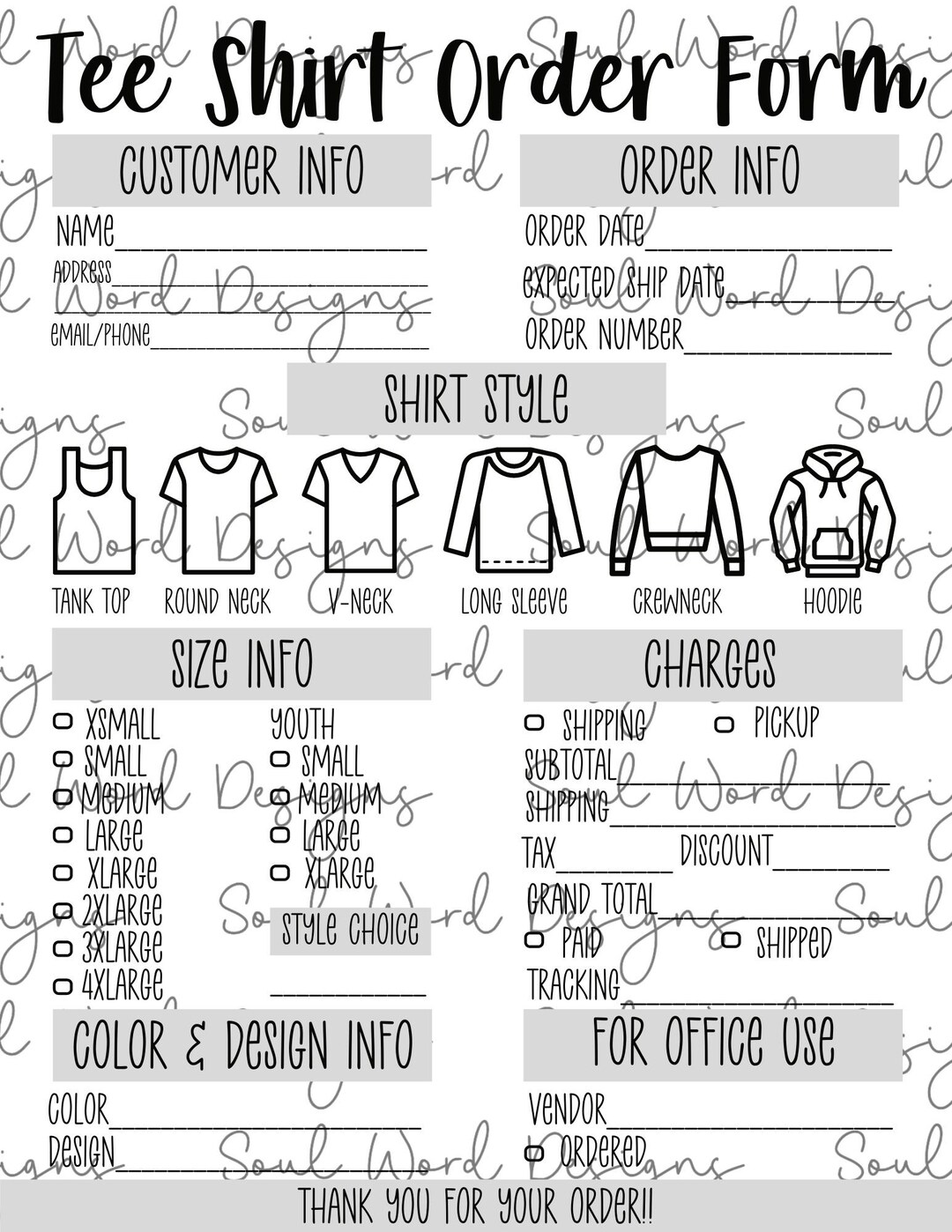Tee Order Form - BLACK - Etsy