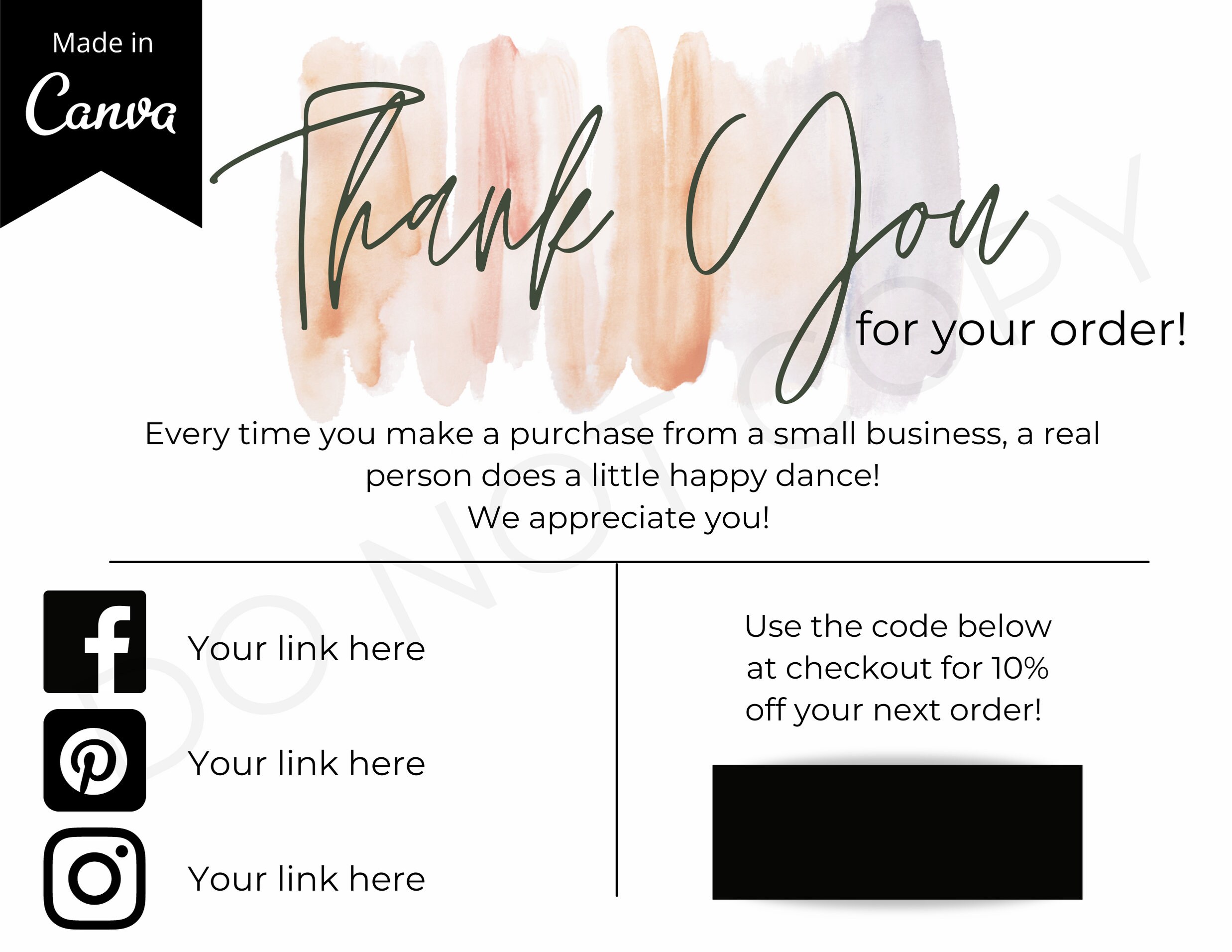 Thank You Card Template - Etsy