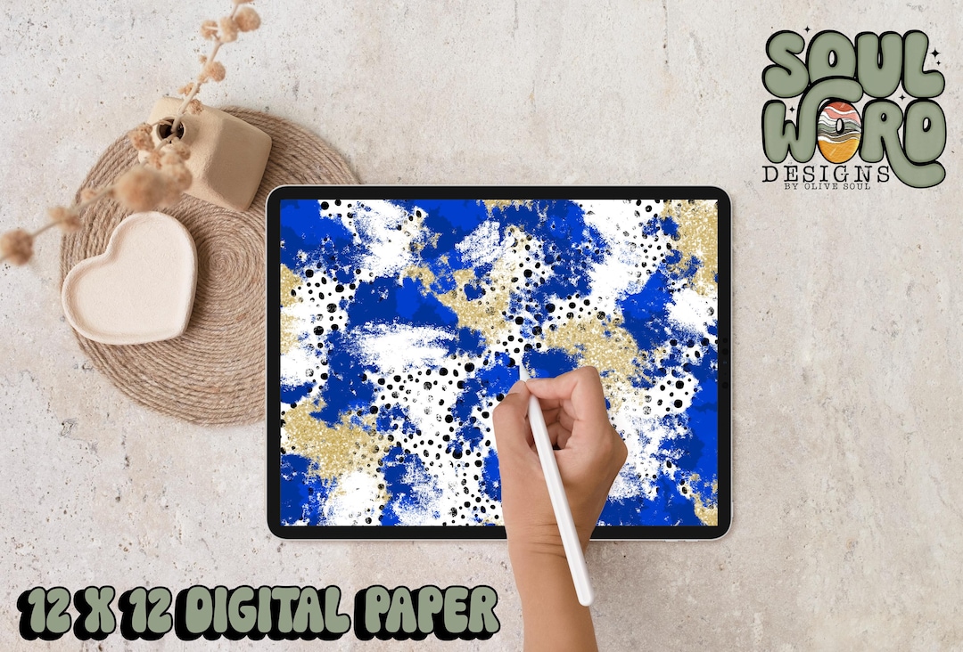 Royal Blue/gold Glitter Dalmatian Mashup Brushstroke Digital Paper, 12 ...