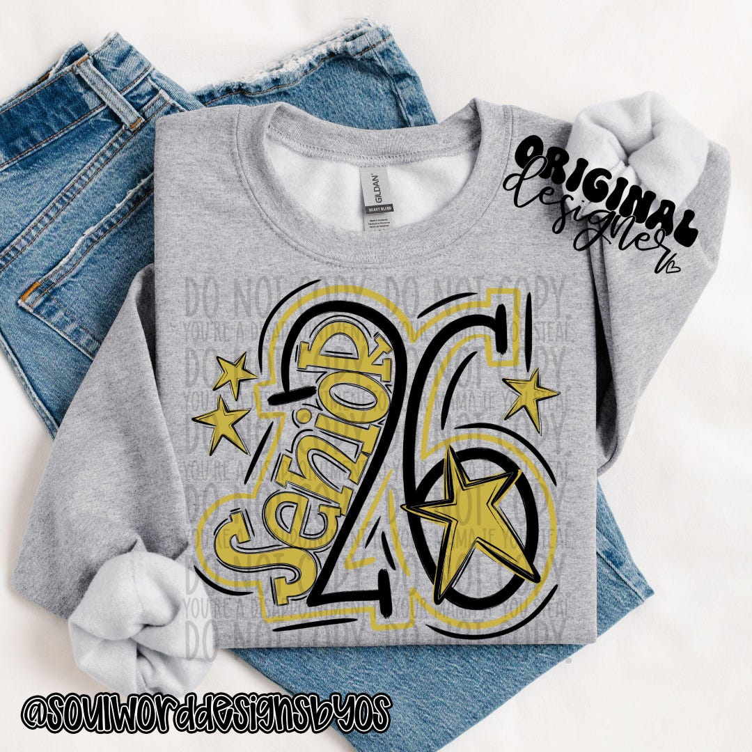 Senior 2026 Doodle Vegas Gold & Black Sublimation Design, School Spirit ...