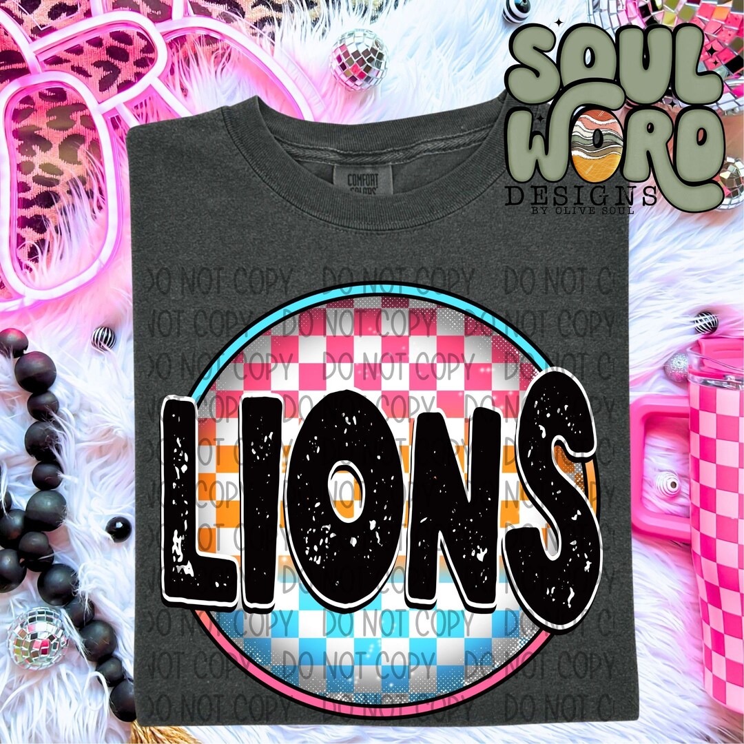 Lions Checker Circle Mascot Name Sublimation Design, Sports Sublimation ...