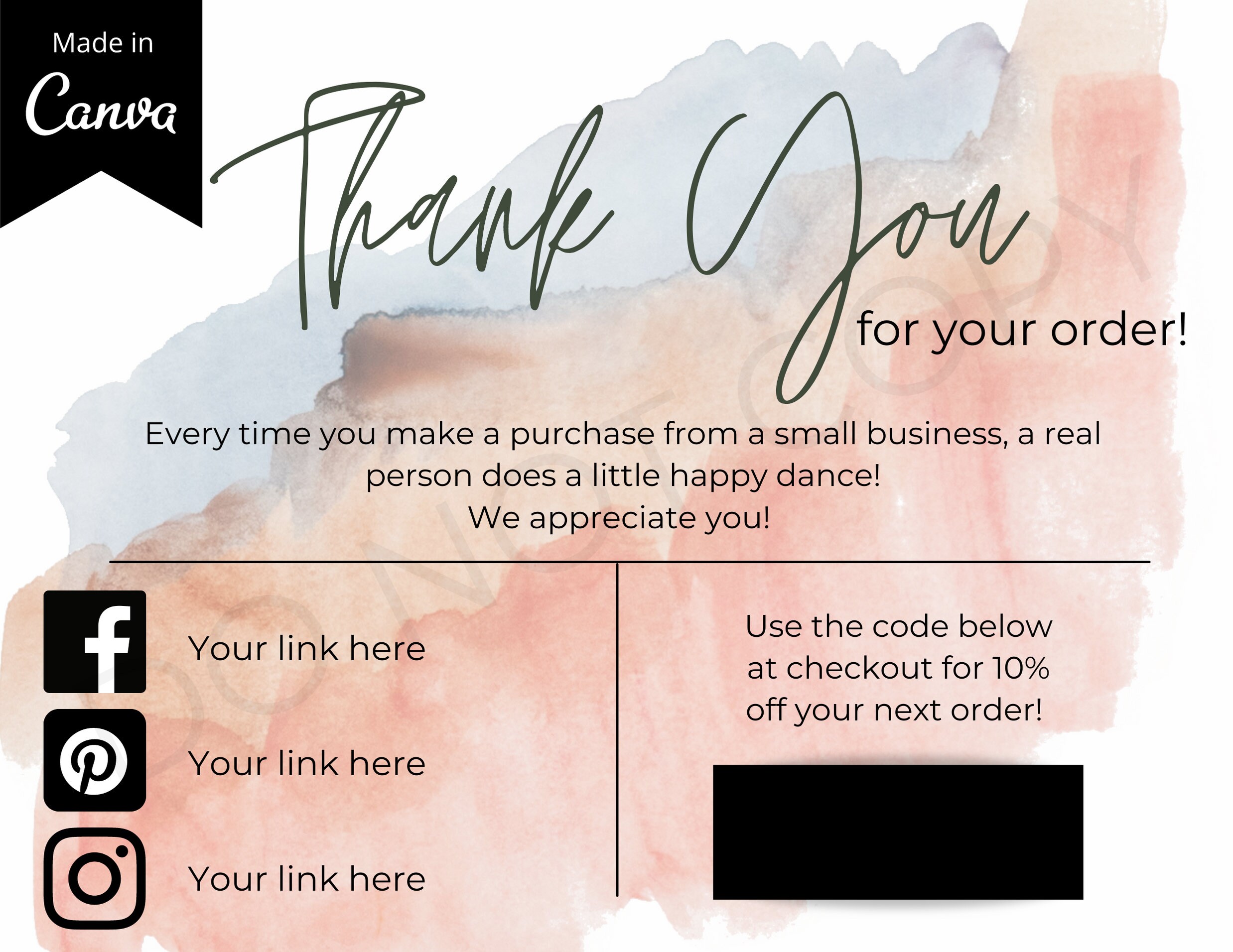 Thank You Card Template - Etsy