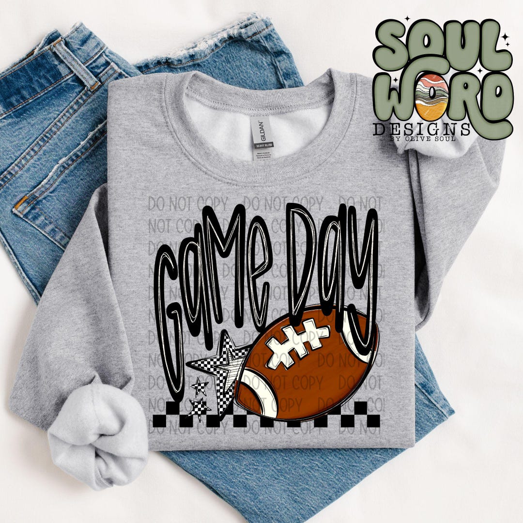 Game Day Football Black & White Checker Sublimation Design, Sports ...