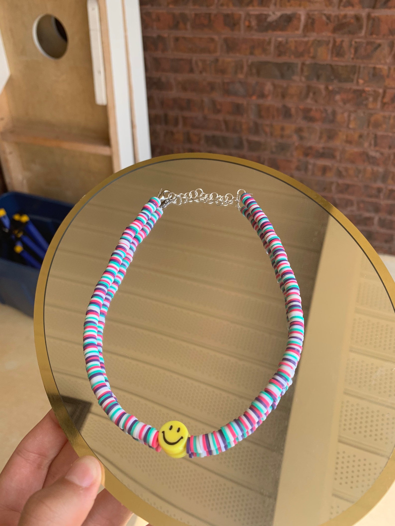 Multicolored Clay Disc Bead Smiley Face Necklace | Etsy