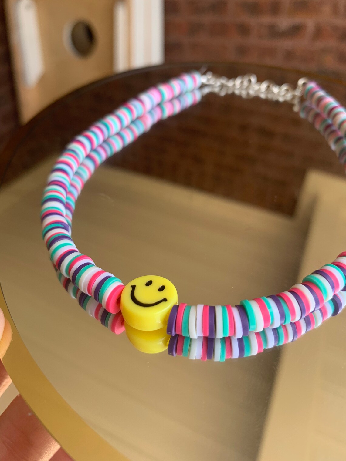 Multicolored Clay Disc Bead Smiley Face Necklace | Etsy