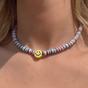 Multicolored Clay Disc Bead Smiley Face Necklace | Etsy
