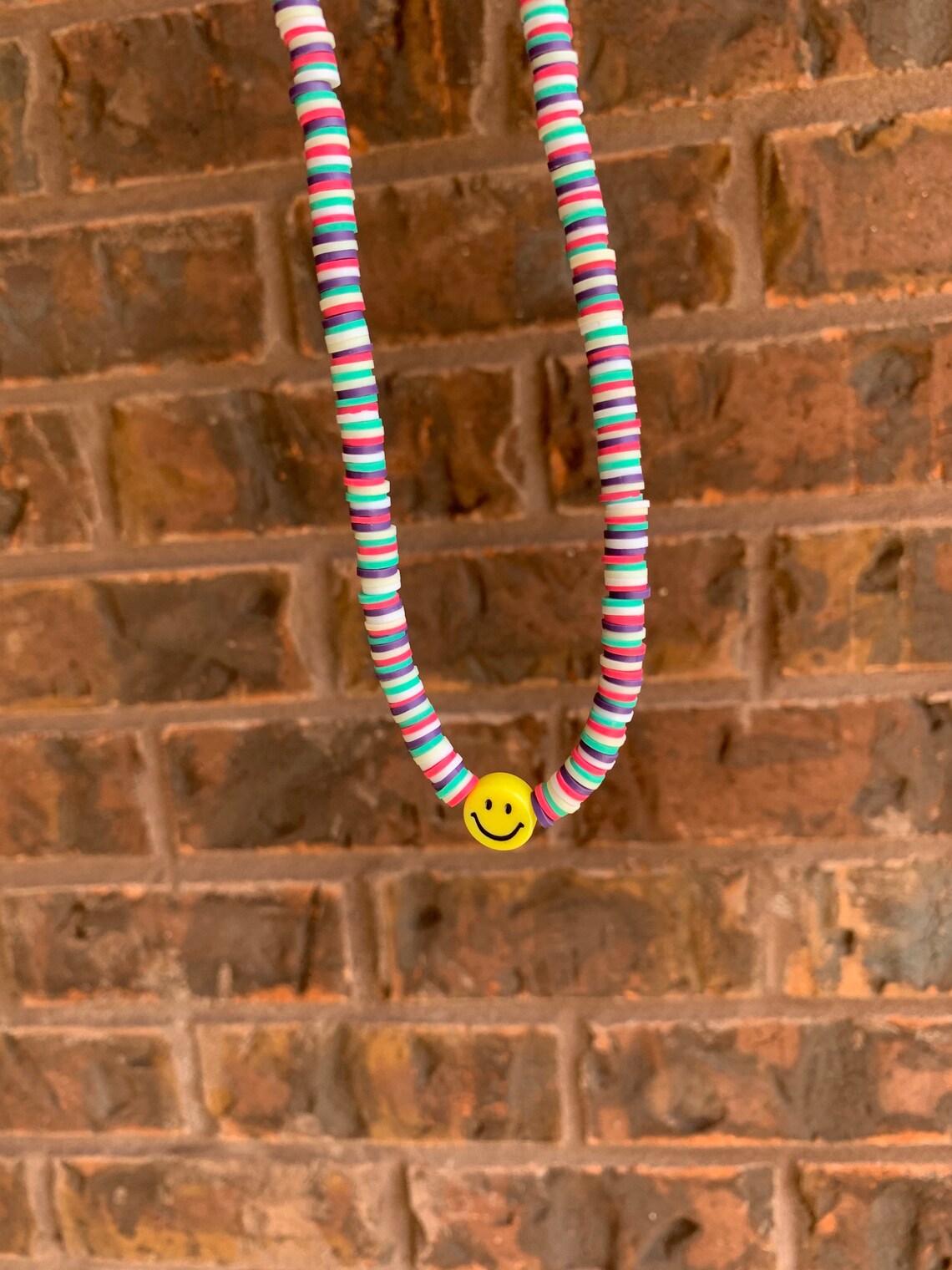 Multicolored Clay Disc Bead Smiley Face Necklace | Etsy