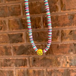 Multicolored Clay Disc Bead Smiley Face Necklace - Etsy