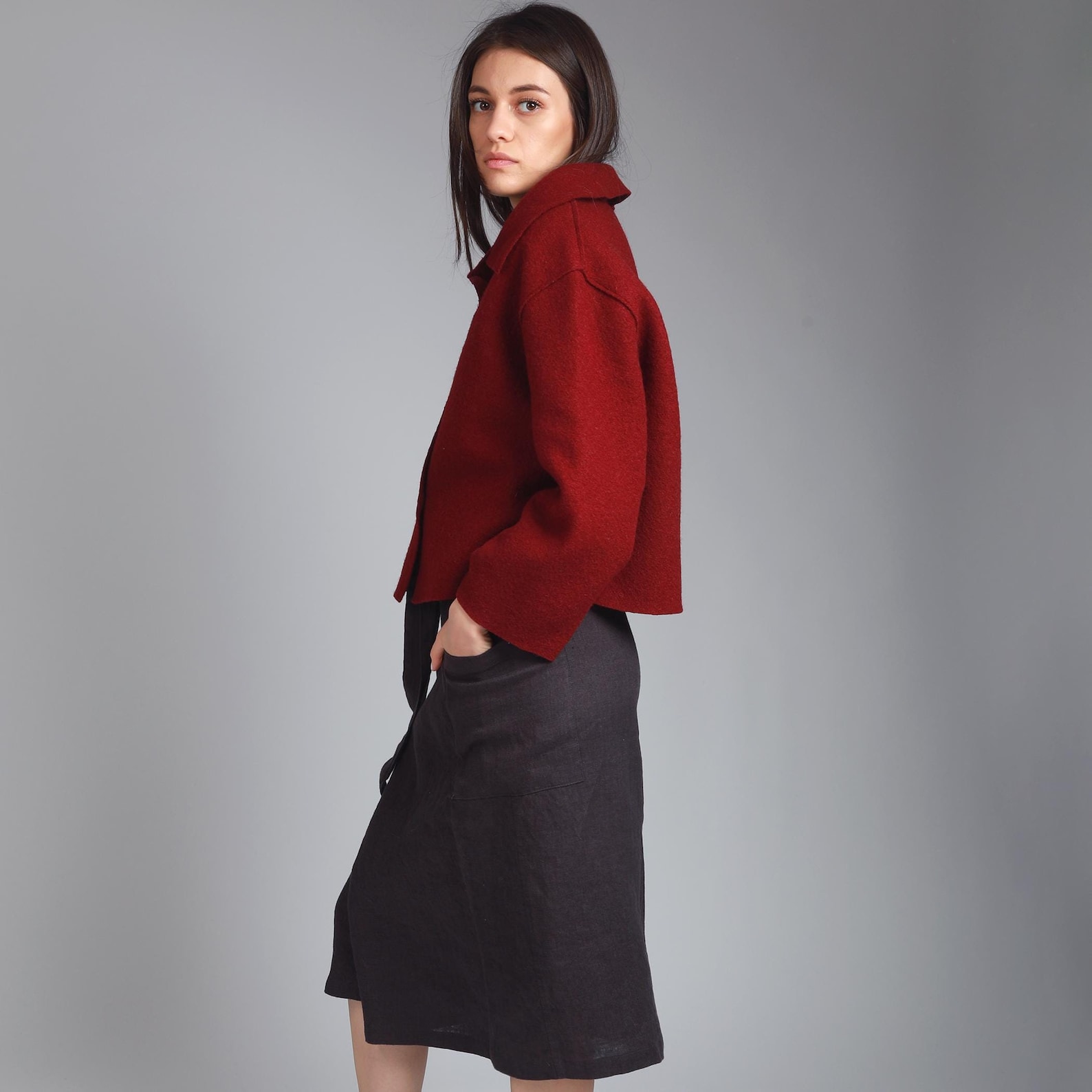 FRANKIE Cropped Unlined Boiled Wool Cape Cardigan, Fall/spring Clothing ...